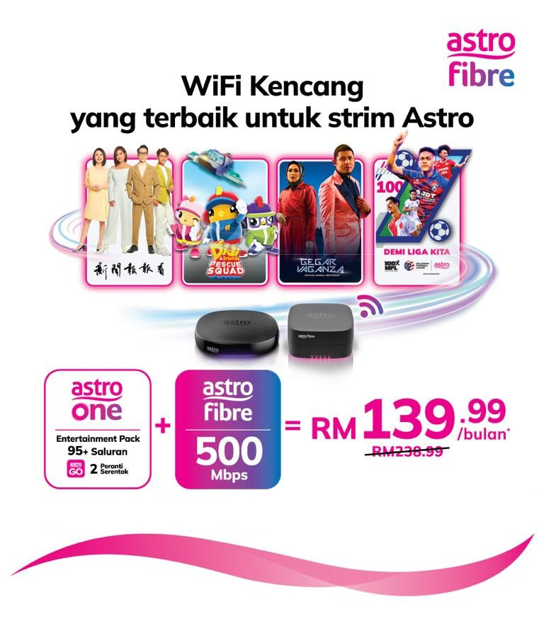 Astro One TV Packages with Astro Fibre | WiFi Kencang 500Mbps RM90 ...